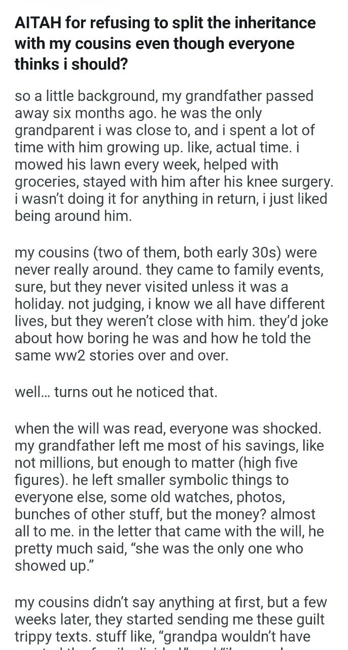 AITAH for refusing to split the inheritance