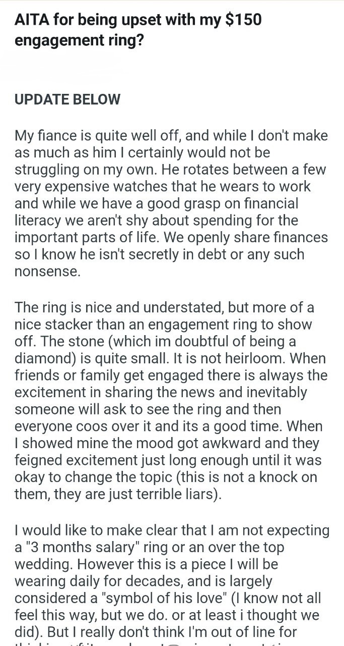 Aita For My 150 Engagement Ring